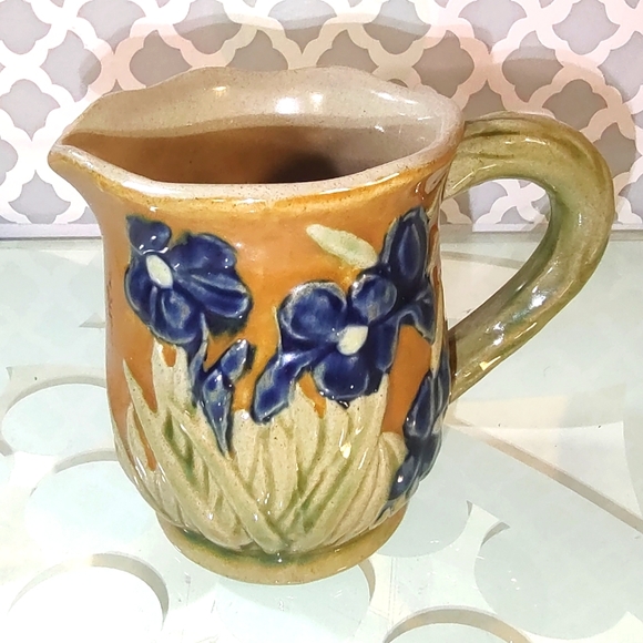 Dining | Vintage Majolica Pottery Blue Flower Botanical Iris Creamer ...